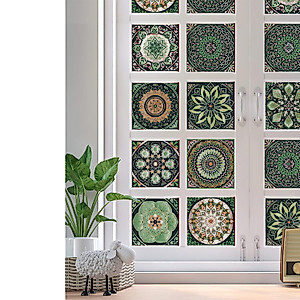 Adreamer90 Mandala Moroccan Wallpaper Tile Stickers 5.91 * 5.91 in Peel and Stick,Removable Talavera Decor 2D Wall Tile Decals for Kitchen Bathroom Laundry Stair Fireplace Art Decor Tiles
