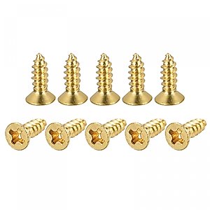 uxcell Brass Wood Screws, M3.5x12mm Phillips Flat Head Self Tapping Connector for Door, Cabinet, Wooden Furniture 25Pcs