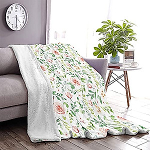 Juirnost Floral Blanket Flower Blanket Botanical Spring Flowers Blanket Floral Throw Blanket Soft Cozy Warm Plush Fleece Flannel Blanket Gift for Woman Flower Lover Couch Bed Living Room Decor 50"X60"