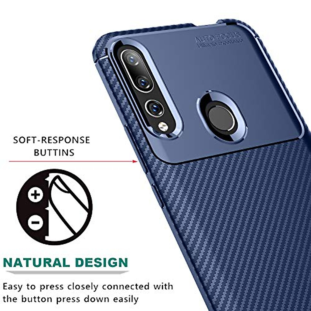 Phone Case for Huawei Y9 Prime 2019 with Tempered Glass Screen Protector Cover and Cell Accessories Slim Thin Rugged Soft TPU Silicone Carbon Fiber Hawaii Enjoy 10 Plus Cases Women Girls Men Boys Blue
