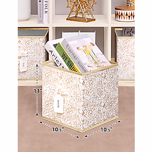 DAMAHOME Collapsible Storage Cube Bins - Fabric Cubby Organizer,Gold Flower Decorative Shelf Basket Dual Handles,11 Inch Metallic Box For Nursery/Home Office/Closet/Kids Room/4-Pack(Flower Gold)