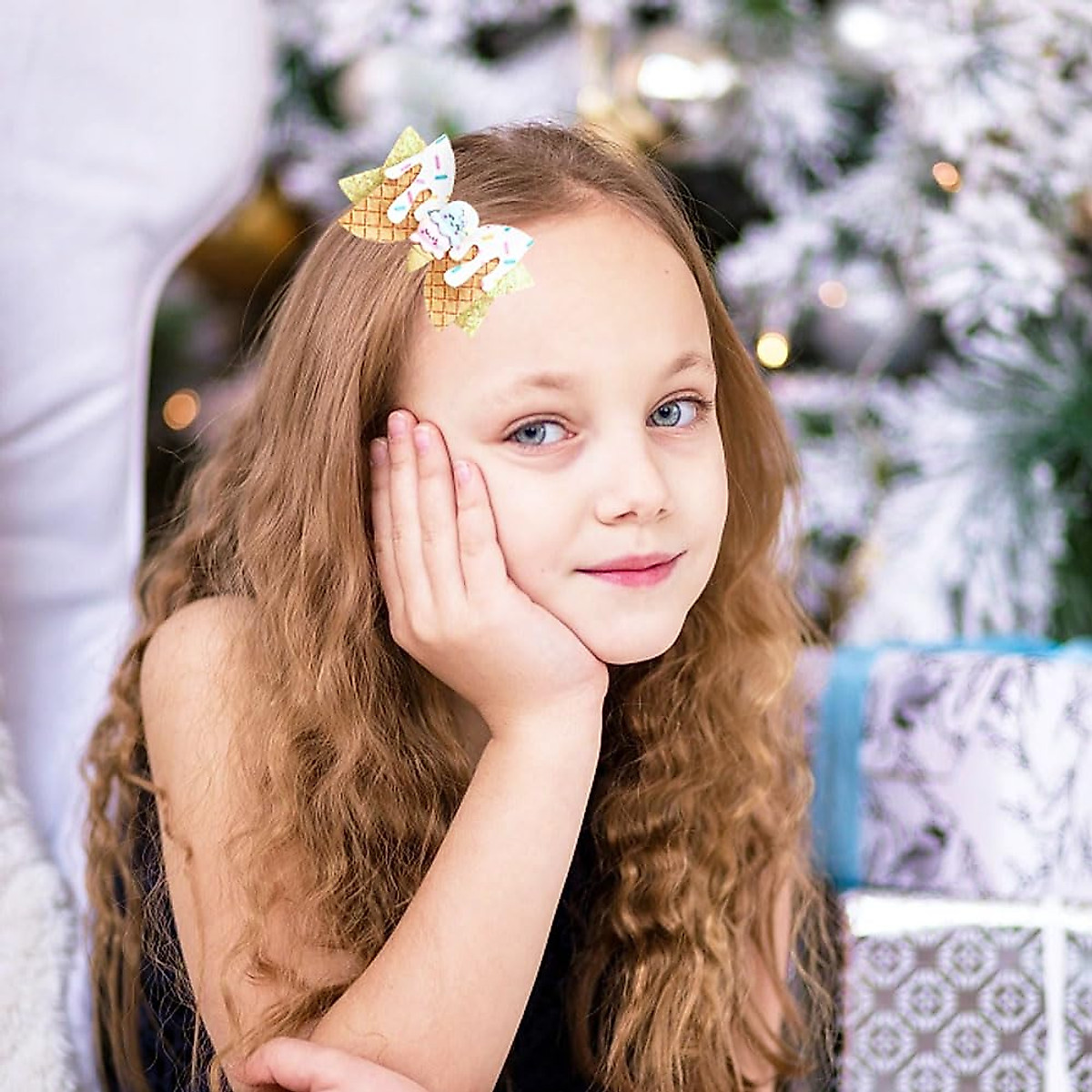 4 PCS Ice Cream Hair Clips, Summer Glitter Bow Hair Clips Sparkly Alligator Hair Clips Barrettes Hair Accessories for Girls Women