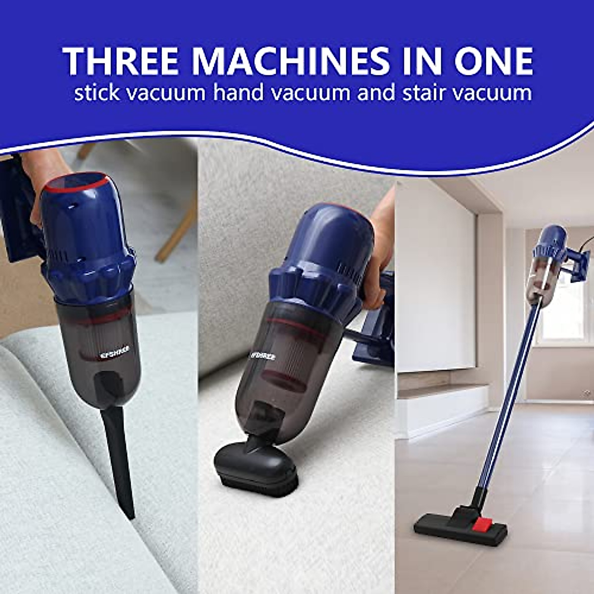 EFSHREE Vacuum Cleaner, Corded Stick Handheld Vacuums 17KPA Powerful Suction 600W Motor, Lightweight Vacuum Cleaners for Pet Hair Floor & Carpet (Navy)
