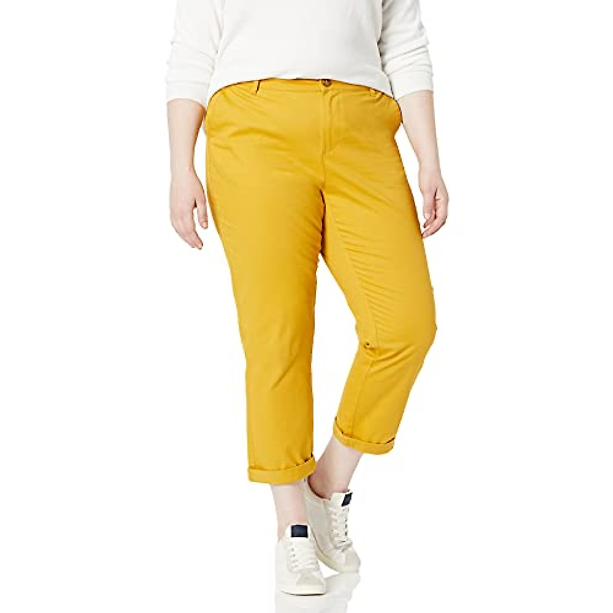 Amazon Essentials Women's Mid-Rise Slim-Fit Cropped Tapered Leg Khaki Pant, Dark Yellow, 12