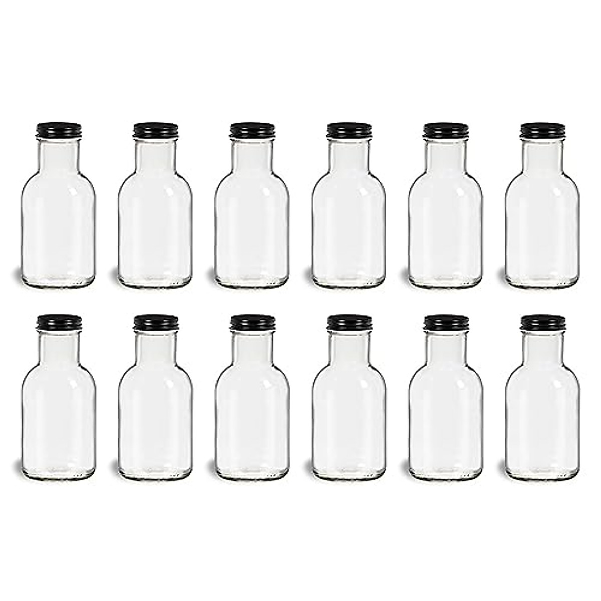 North Mountain Supply 8 Ounce Glass Stout Sauce Bottle - with 38mm Black Metal Lids - Case of 12