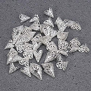 Artibetter 50pcs Metal Flower Filigree Bead Cones Jewelry End Caps Spacer Beads Jewelry Findings Charms for DIY Craft Bracelet Necklace Making 15x16mm (Silver)