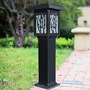 ZMY Anti-Rust Solar Vintage Glass Pillar Light Outdoor Retro Industrial Post Lighting Aluminum Garden Lawn Column Lantern Villa Home Landscape Pathway Fixture E27 Edison
