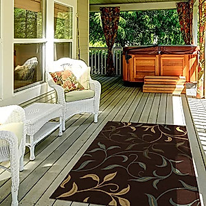 Ottomanson Ottohome Collection Non-Slip Rubberback Leaves Design 3x5 Indoor Area Rug, 3'3" x 5', Brown