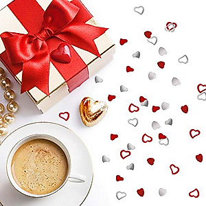 Konsait 2000PCS/15MM Metallic Foil Red Silver Heart Confetti Glitter Heart Sequin Valentine's Day Wedding Anniversary Party Home Table Decoration photo booth backdrop, Red, 2.4OZ
