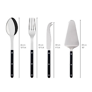 SABRE PARIS - 4-Piece Serving Set - Bistrot Collection - 2 Serving Flatware, Serrated Pie Server, Large Cheese Knife - Stainless Steel & Nylon - Dishwasher Safe - Black - Brilliant Finish