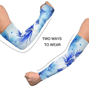 Dussdil Blue Lilies Butterflies Gardening Arm Sleeves Floral Leaves Farm UV Sun Protection Cooling Arm Sleeves for Garden Farm Women Men with Thumb Hole