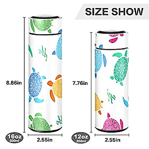 CaTaKu Small Water Bottle 12 oz, Colorful Sea Turtle Insulated Water Bottle for Water Coffee Tea Stainless Steel Flask Thermos Bottle Reusable Wide Mouth Vacuum Travel Mug