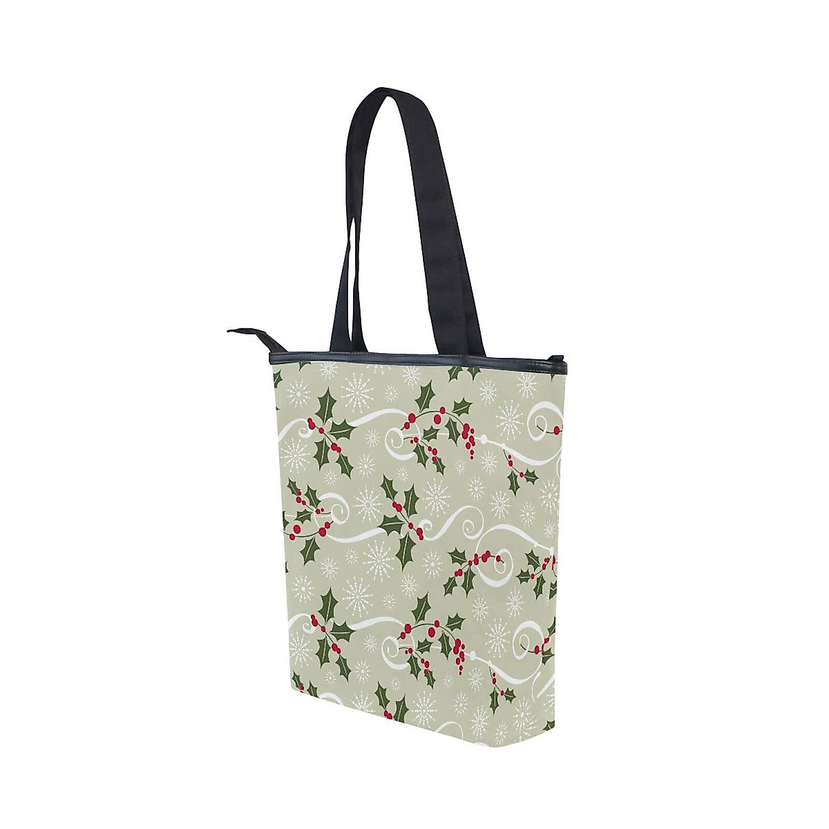 Christmas Holly Berry Tote Handbag for Women Tote Bag, Canvas + leather Shoulder Bag, Hobo bag, Satchel Purse(237ri1a)
