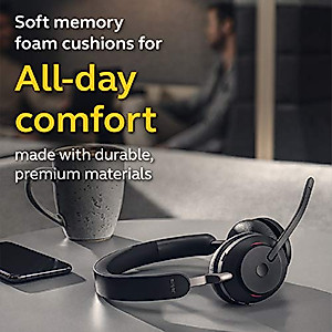 Jabra Evolve2 65 MS Wireless Headphones with Link380a, Stereo, Black – Bluetooth Headset for Calls and Music, 37 Hours of Battery Life, Passive Noise Cancelling