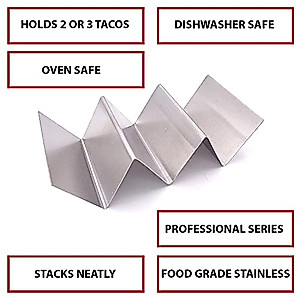 Taco Holder - Taco Holders, Stainless Steel with Free Recipe Ideas - Taco Stand Up Holder - Taco Stand - Taco Plates - Holds 3 Tacos - Dishwasher, Oven and Grill Safe (4 Pack)