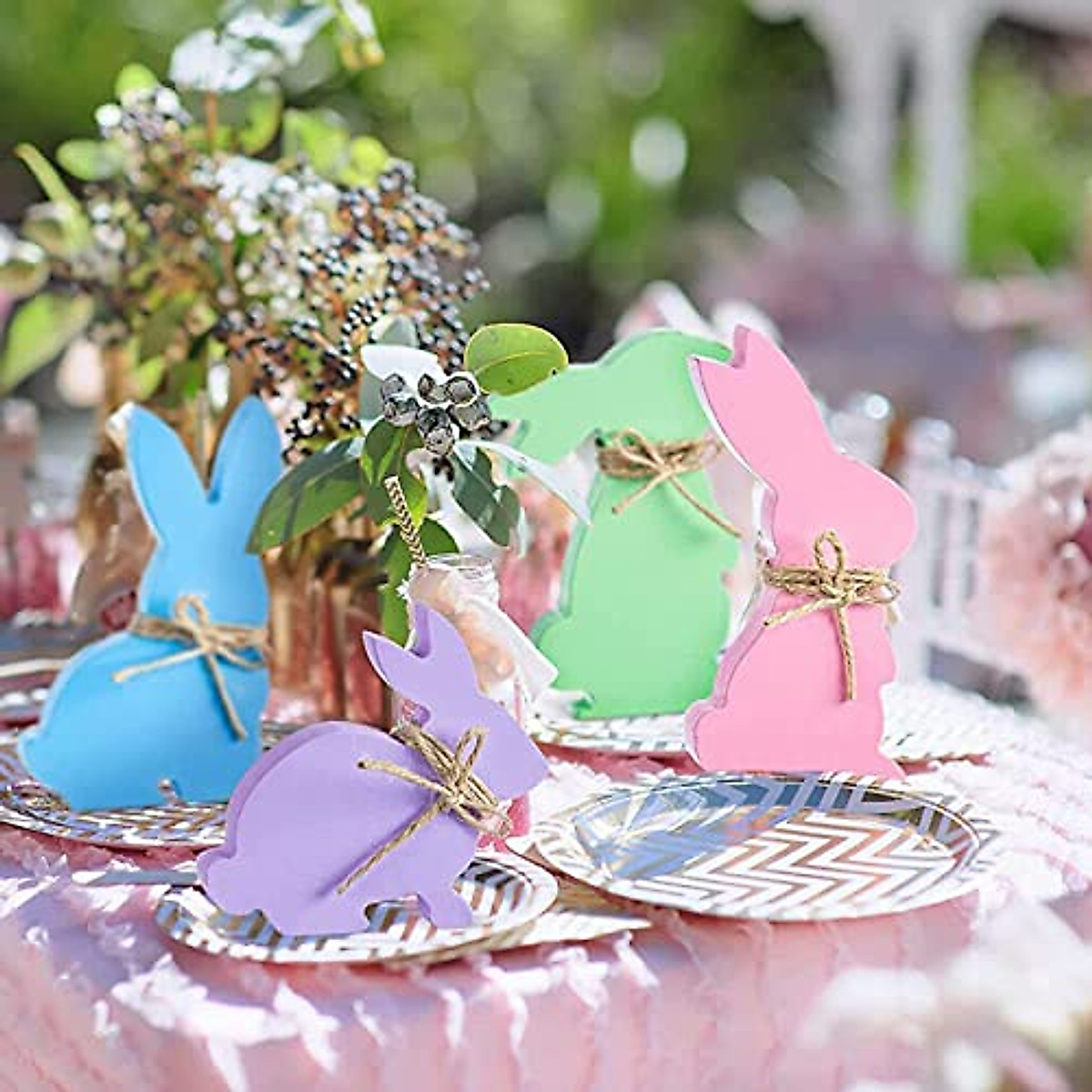 4Pcs Easter Bunny Decor, Easter Bunny Table Wooden Signs, Easter Decorations for The Home, Easter Tray Decor for Tiered Tray Decorations