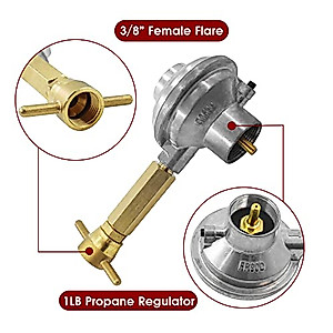MENSI Update Version 1LB Propane Regulator for Grill with 3/8" Female Flare Adapter Convert to Throwaway Cylinder with 2" Long Shaft