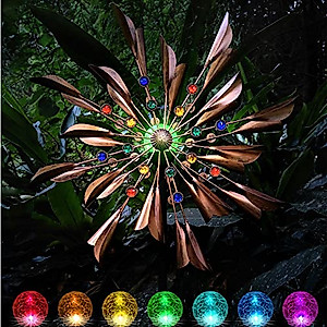 Kinetic Wind Spinners with Solar Powered Glass Ball, 79 Inches Outdoor Metal Large Wind Sculptures & Double Windmill Spinner, for Outdoor Yard Lawn Garden Decorations