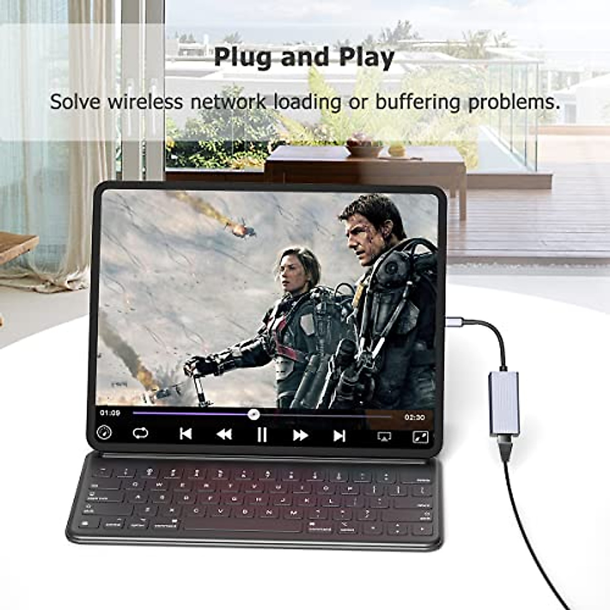 USB C to RJ45 Ethernet LAN Network Adapter + Aluminum USB Male to USB C Female Adapter Compatible with MacBook Pro Air iPad Surface Book Chromebook Dell XPS Galaxy S23