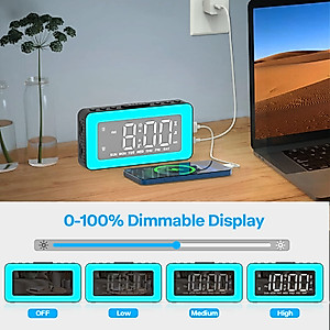 Kids Alarm Clock for Bedroom, Mirrored Digital Clock with 8 RGB Night Lights, 0%-100% Dimmable, Sleep Aid, 8 Sleep Sounds, Dual Alarms, Snooze, USB Charger, Ideal Gifts for Teenage Boys Girls