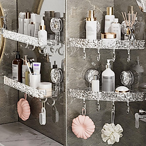 Wamnexti Corner Shower Caddy with Hooks, Suction Cup Shelf for Inside Shower Wall Organizer, Bathroom Shower Baskets Organizers, Storage Shelves for Kitchen Bedroom Apartment Home, Clear Rectangle