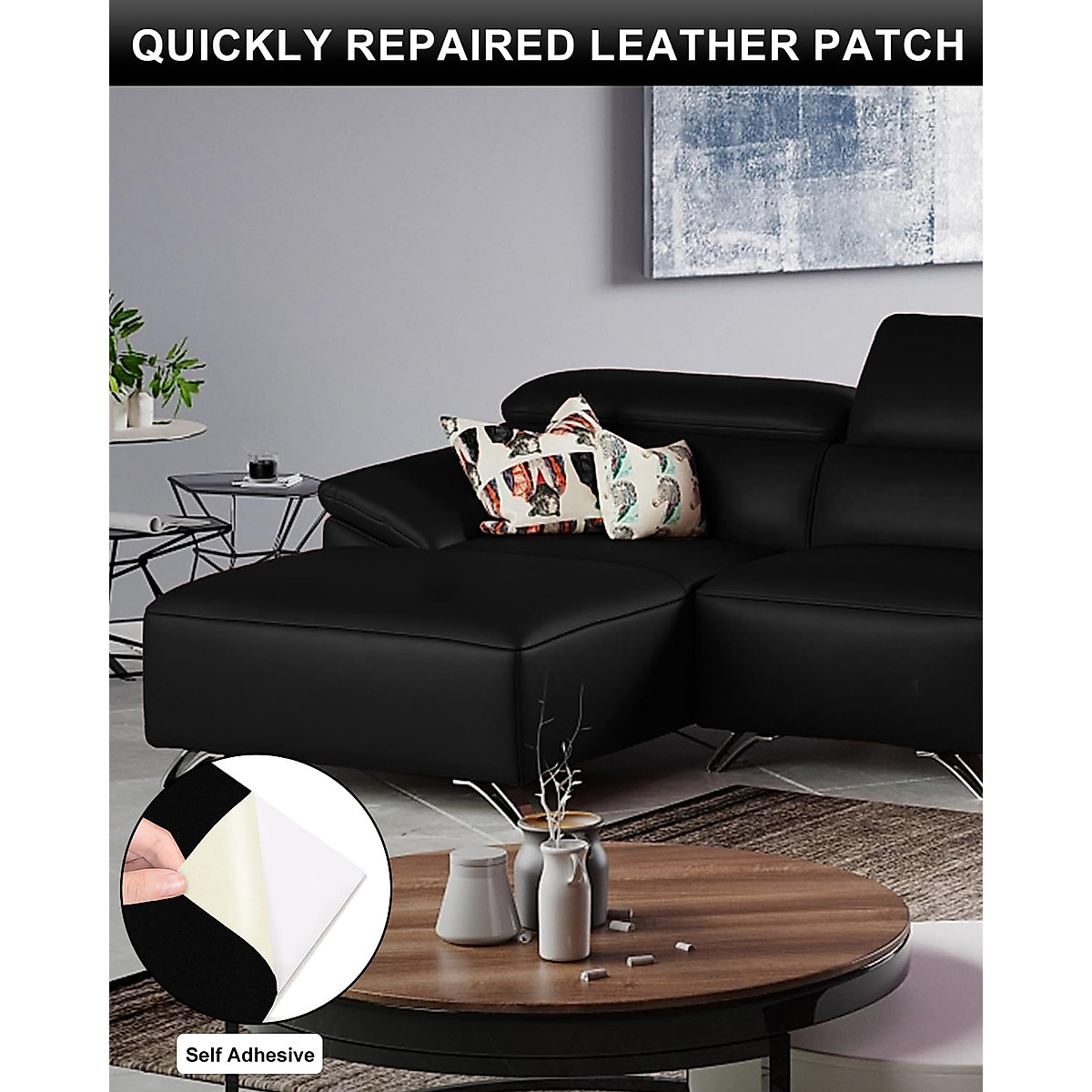 Leather Repair Patch 8×11 inch Strong Adhesive Repair Tape, Anti Scratch Patch for Couch, Sofas, Car Seat, DIY Furniture Upholstery, Handbags, Jackets First Aid Stick On Patch(Black)