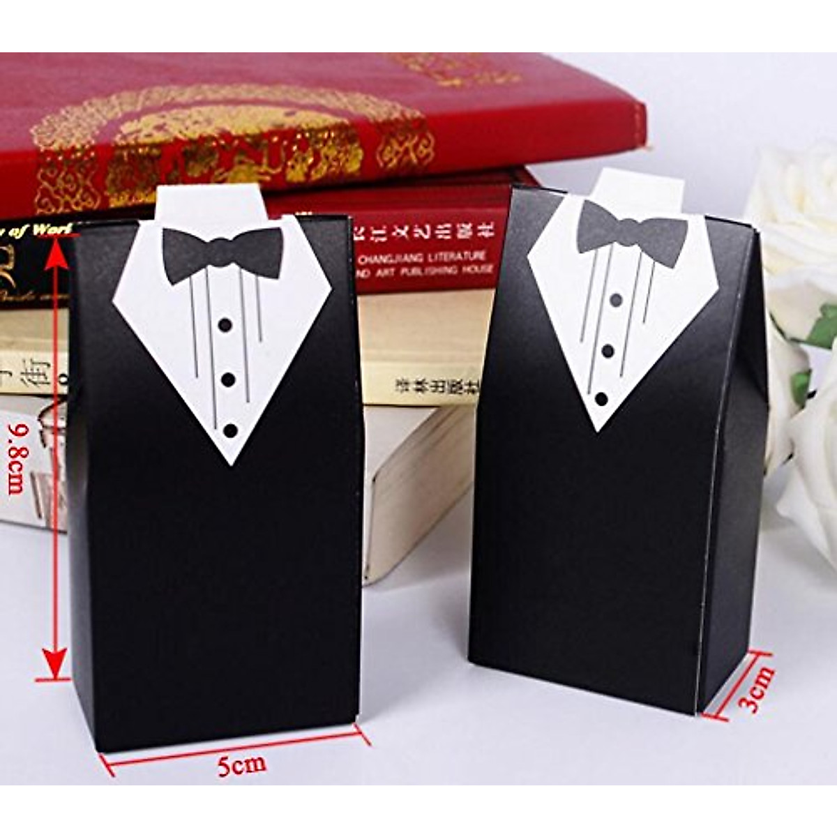 Rbenxia Wholesale Wedding Favors Wedding Party Favor Boxes Creative Tuxedo Dress Groom Bridal Candy Gift Box with Ribbon 100pcs