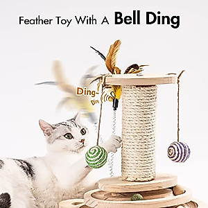 Cat Toy 2-Layer Turntable Cat Ball Toy with Feather,Kitten toys Interactive Cat Toy with Eight Interactive Balls and Two Sisal Dangling Balls,Cat Scratching Post for Indoor Cats and Kittens (Ball)