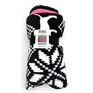 Victoria's Secret Pink Soft Fleece Blanket, Black/White Snowflake