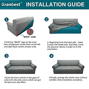 Granbest Water-Repellent Sofa Cover Luxury Thick Couch Covers for Dogs Stylish Jacquard Pattern Stretch Sofa Slipcover Non Slip Furniture Protector with Foam Sticks(Large,Gray)