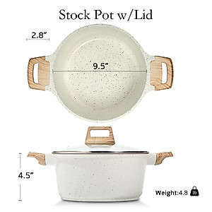 ESLITE LIFE Nonstick Stock Pot with Lid, 5 Quart Granite Casserole Large Soup Pot Pasta Cooking Pot, Induction Compatible, PTFE & PFOA Free, White