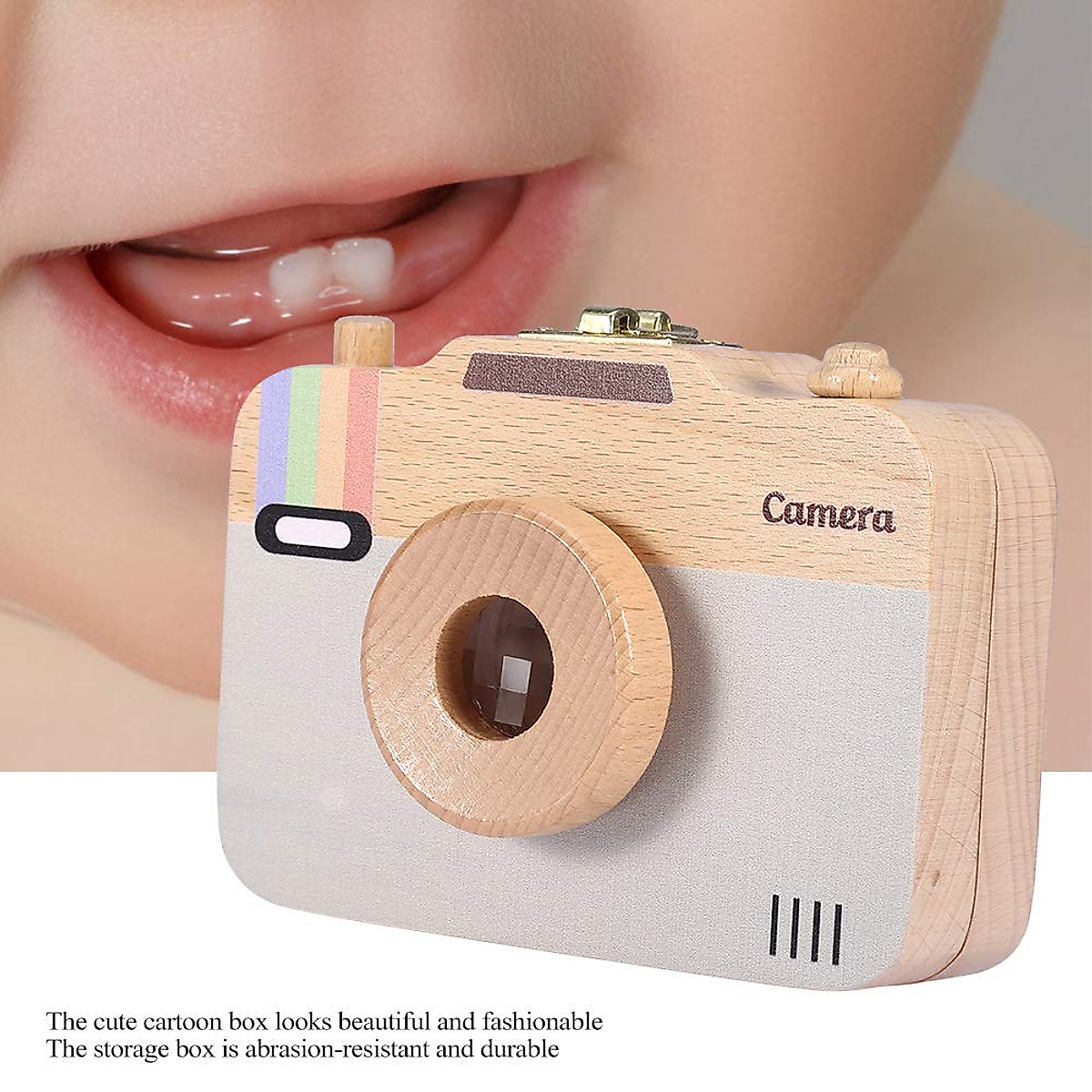 Yunnyp Wooden Simulation Camera Toy Tooth Storage Box,Baby Milk Teeth Hair Holders Preservation Box Collection Gift