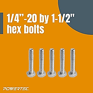POWERTEC 71068 T Track Knob Kit with 1/4-20 by 1-1/2" Hex Bolts and Washers, Set of 10 T Track Bolts, T Track Accessories for Woodworking Jigs and Fixtures