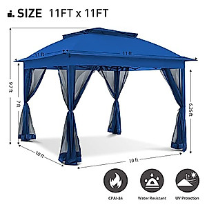 Joyside 11'x11' Pop Up Gazebo for Patios Gazebo Canopy Tent with Sidewalls Outdoor Gazebo with Mosquito Netting Pop Up Canopy Shelter Wedding Tent (Dark Blue)