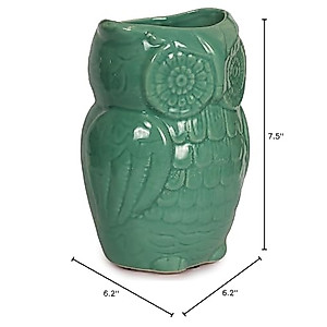 ABHANDICRAFTS Utensil Holder for Kitchen Counter 7.5" Inch Multi-Purpose Ceramic Organizer for Kitchen Decor, Paint Brush, Flower Vase, Cooking Tool Utensils Caddy for Countertop Aqua