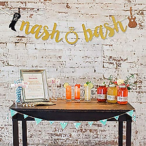Nash Bash Gold Glitter Banner Sign Garland Pre-Strung for Nashville Bachelorette Party Decorations