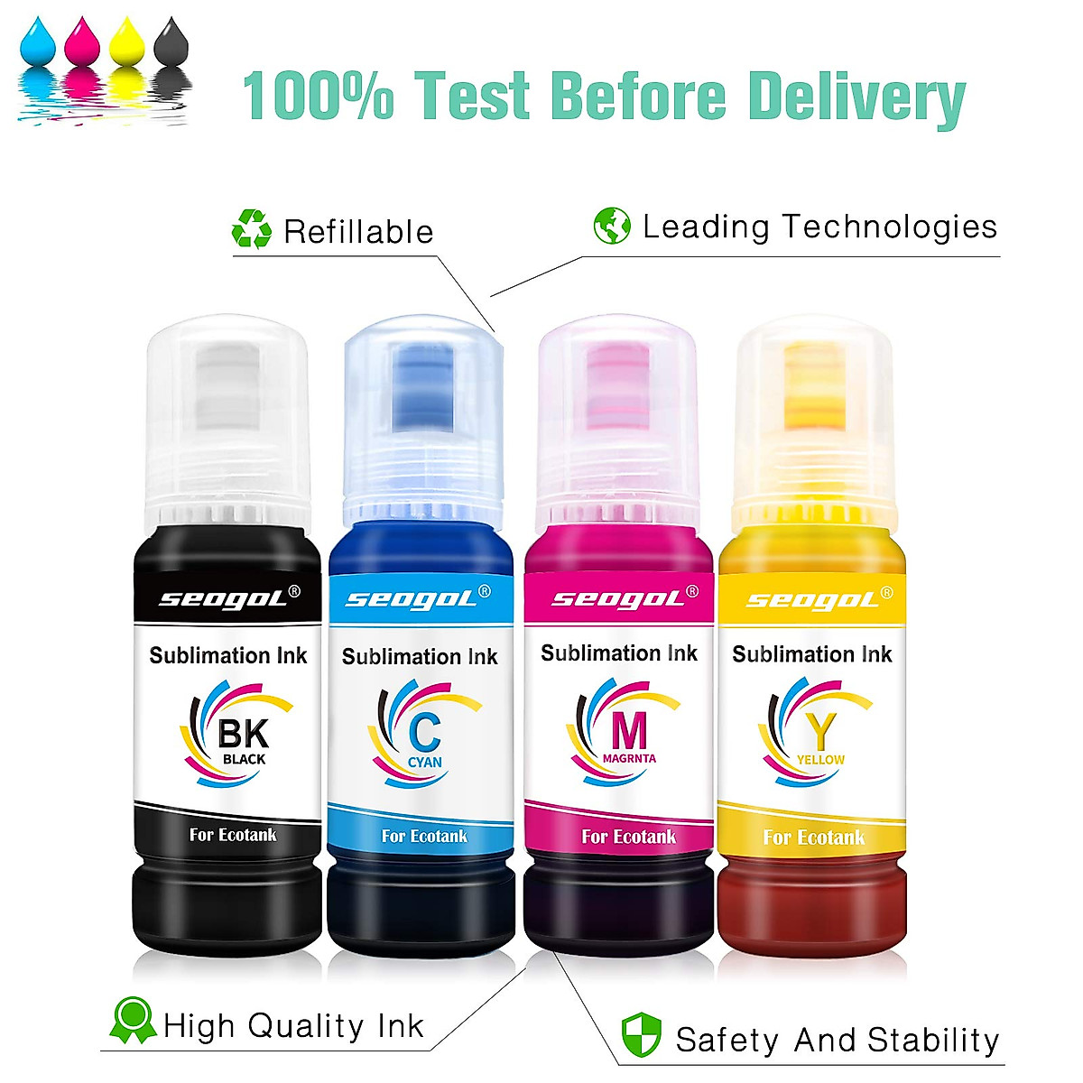seogol 400ml Sublimation Ink for EcoTank Supertank Inkjet Printers ET-2720 ET-3710 ET-15000 ET-4760 ET-3760 ET-2760 ET-2750 ET-2700 ET-3700 ET-4700 ET-3750 ET-4750 (Offer ICC-Free Printing)