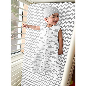 BaeBae Goods Premium Crib Sheets for Baby Boys and Girls, 4 Pack, Soft and Breathable Jersey Knit Fitted Sheet Set, Grey and White, Cute Gender Neutral Nursery Mattress Bedding, Universal Fit