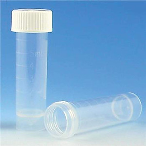 Globe Scientific 6101G Polypropylene Molded Graduations Conical Bottom Self Standing Transport Tubes with Separate Red Polyethylene Screw Cap, 5ml Capacity (Case of 1000)