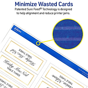 Avery Printable Place Cards with Sure Feed Technology, 1-7/16" x 3-3/4", White with Gold Border, 150 Blank Tent Cards for Laser or Inkjet Printers (35701)