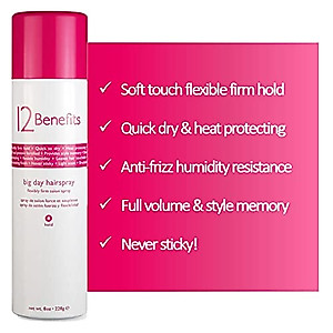 12 Benefits Big Day Hairspray, Lightweight Flexible Firm Touch, Thermal Protection, Anti-Humidity, Volume Finishing Spray (8 Ounce)