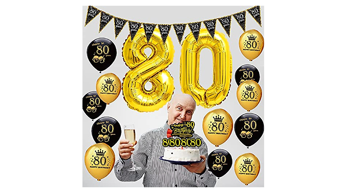 80th Birthday Decorations Kit - Black Gold Party Supplies