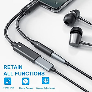 Tamshun USB C to 3.5mm Audio Adapter and Charger, 2 in 1 USB C Splitter with Audio Aux Headphone Jack, PD 60W Fast Charing Port, HiFi Stereo Adapter, Compatible with Samsung S22/S21/S20/Ultra/A53