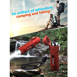 SKRFIRE Electric Outdoor Lighter Waterproof Plasma Lighter Windproof Arc Lighter Portable Fashion Lighter for Lighting Suitable for Emergency Survival Kit, Camping, Hiking (Red)