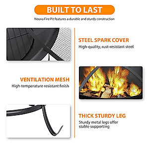 22 Inches Portable Fire Pit Outdoor Wood Burning Steel Lightweight BBQ Grill Firepit Bowl with Log Grate&Poker for Outside Patio Campfire Bonfire Backyard