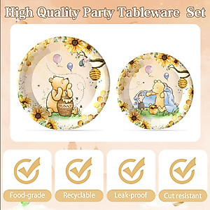 140pcs Disposable Winnie Baby Shower Party Supplies Classic Bear Party Decorations for Kids Boys Birthday Neutral Themed Plates Napkin Cups Disposable Tableware Set Serves 20 Guests