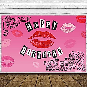 Hot Rose Pink Lip Happy Birthday Banner Backdrop Burn Book Theme Decorations Decor for Bridal Shower Wedding Night Out Hen Movie Party Bachelorette Party Girls Woman Birthday Party Favors Background