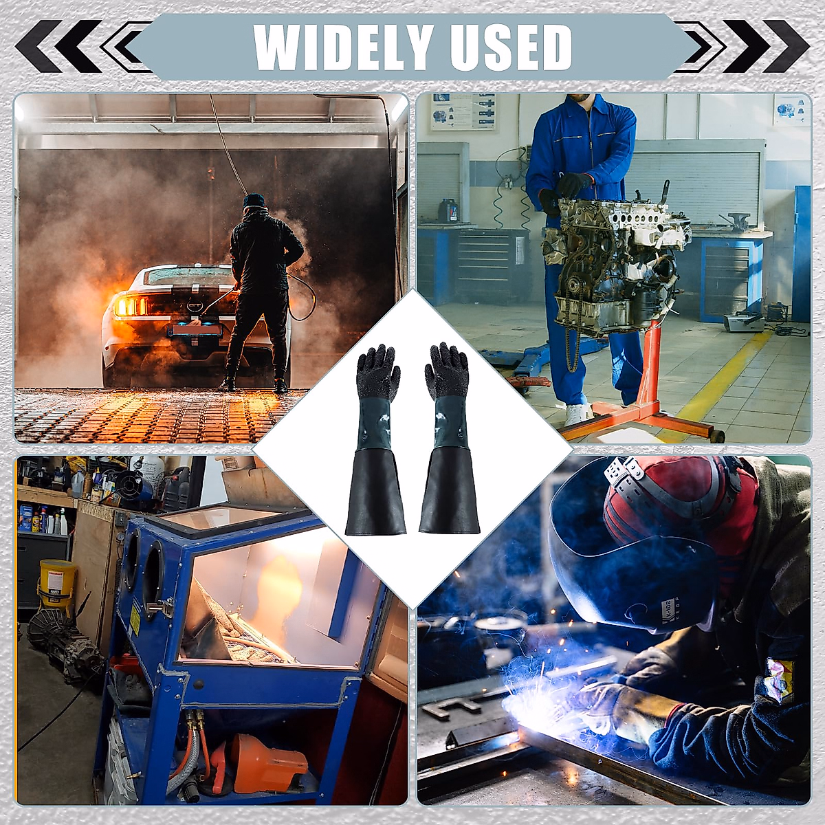 FLKQC Rubber Sandblasting Sandblaster Gloves, 23.6" Rubber Sandblast Cabinet Gloves for Abrasive Blasting with Particles Palm for Sandblast Blast Cabinets,