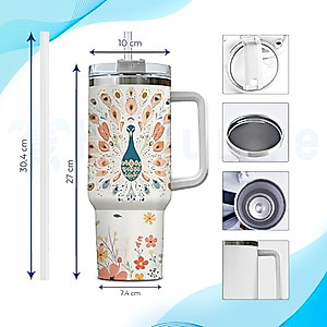 Hyturtle Personalized Unique Peacock Tumbler - Peacock Gifts For Women - Animal Present For Peafowls Lover Her - Mothers Day Present For Mom - Custom Travel Coffee Cup 40 oz With Lid Straw