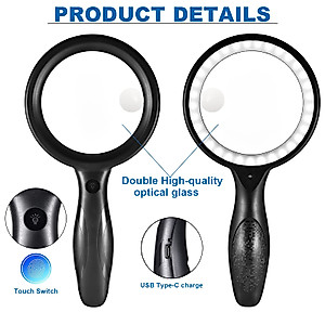 Magnifying Glass with Light, 30x 60x Magnifying Glass for Reading Lighted - 33 LEDs Magnifying Glass Magnifier Magnifier with Light
